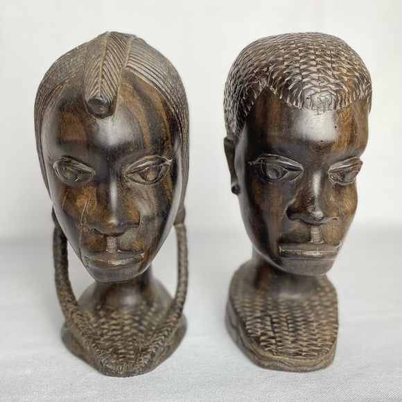 Accents | Vintage Ebony Wood Hand Carved African Bust Heads | Poshmark